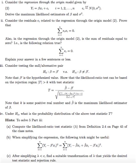 i consider the regression through the origin model
