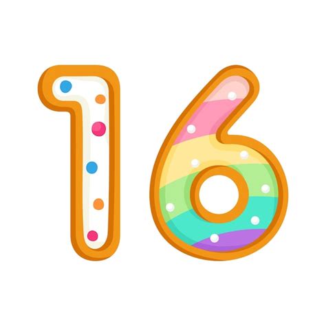 16 Number Sweet Glazed Doughnut Vector Illustration Premium Vector
