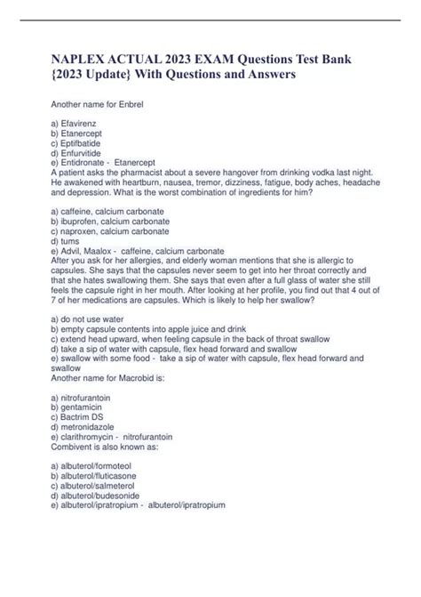 Naplex Actual 2023 Exam Questions Test Bank {2023 Update} With Questions And Answers Naplex
