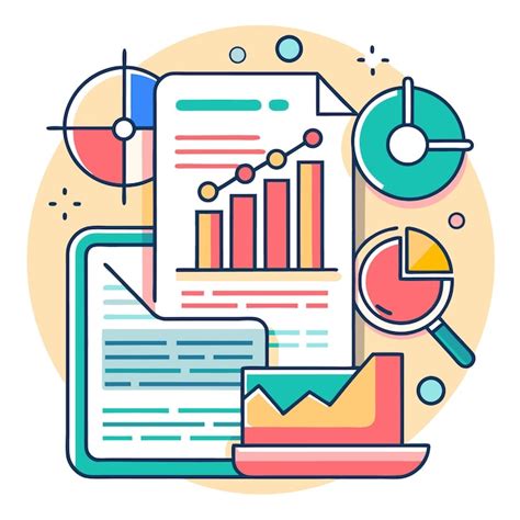 Colorful Line Art Illustration Of A Computer Screen With Bar Charts Pie