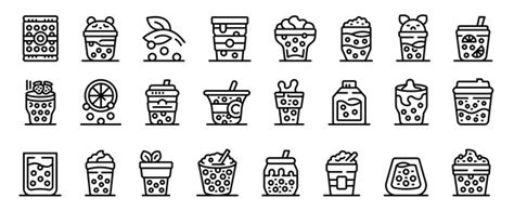 보바 아이콘 세트 트 터 버블 컵 음료 프리미엄 벡터