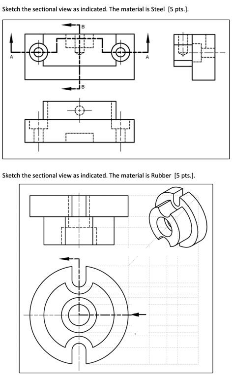 solved sketch the sectional view as indicated the material