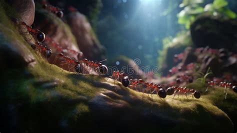 Ants Marching Through A Vibrant Green Forest Stock Illustration Illustration Of Microcosm