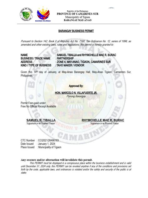 Barangay Business Permit Pdf Justice Crime And Violence
