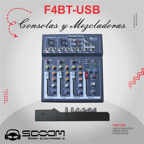 F4bt Usb Sooom Mixer De 4 Canales Usb Efx Ultramar Audio