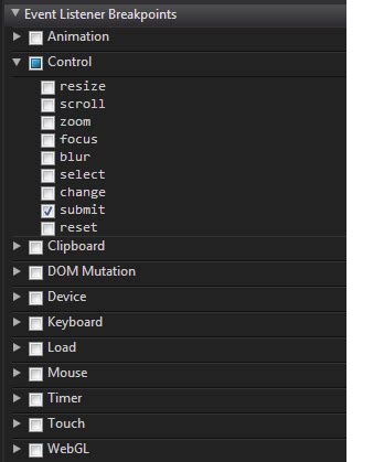 Html Breakpoint On Submit Chrome Developer Tool Stack Overflow