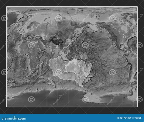 Australian Tectonic Plate Grayscale Gall Stereographic Bounda Stock Illustration