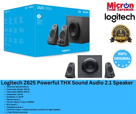 Logitech Z625 Gaming Speaker System With Subwoofer And Optical Input