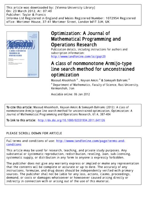 Pdf A Class Of Nonmonotone Armijo Type Line Search Method For Unconstrained Optimization
