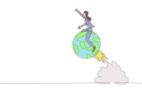 Premium Vector Single Continuous Line Drawing Businesswoman Riding