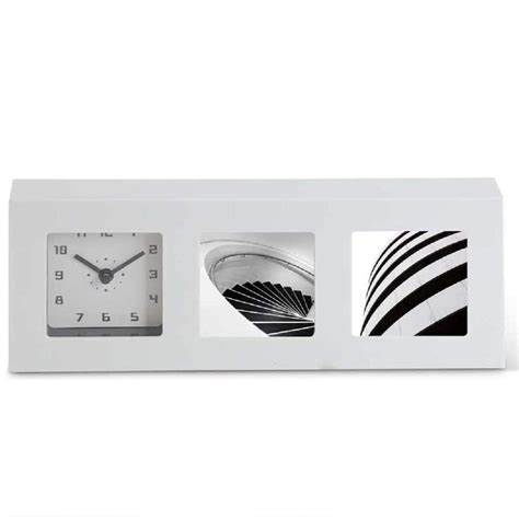 Modern Rectangular Tabletop Photo Frame Analog Clock White Salty Home