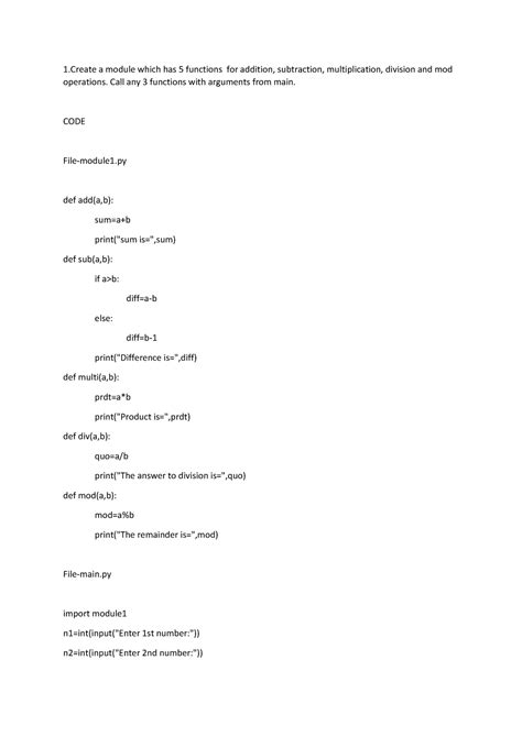 Python Lab Day 5 1 A Module Which Has 5 Functions For Addition