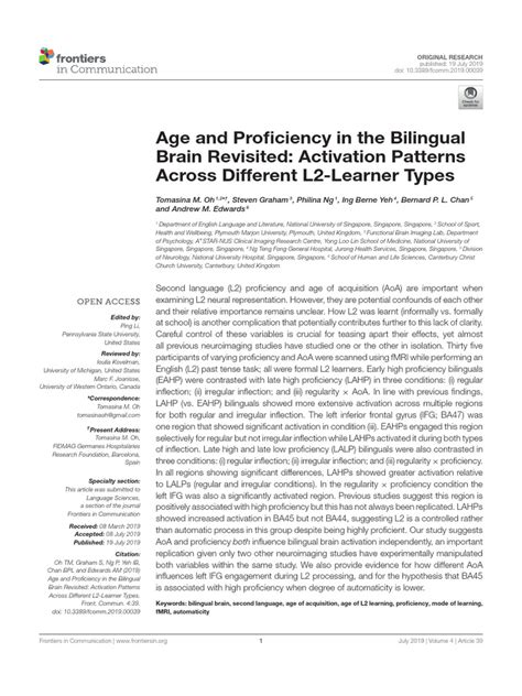 Age And Proficiency In The Bilingual Brain Revisited Activation