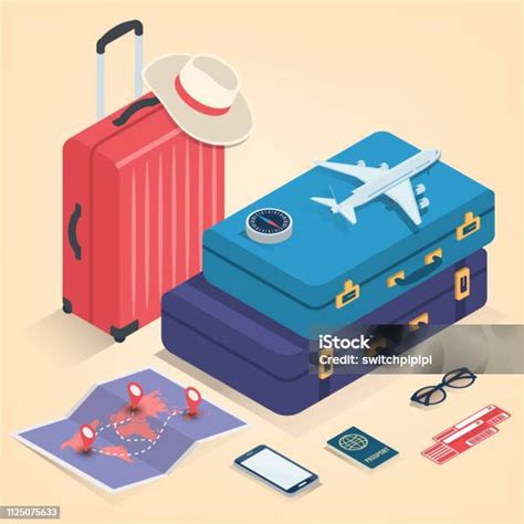 여행 장비 Isometric 스타일 여행 및 관광 개념입니다 벡터 등측투영법에 대한 스톡 벡터 아트 및 기타 이미지 등측투영법 지도 3차원 형태 Istock