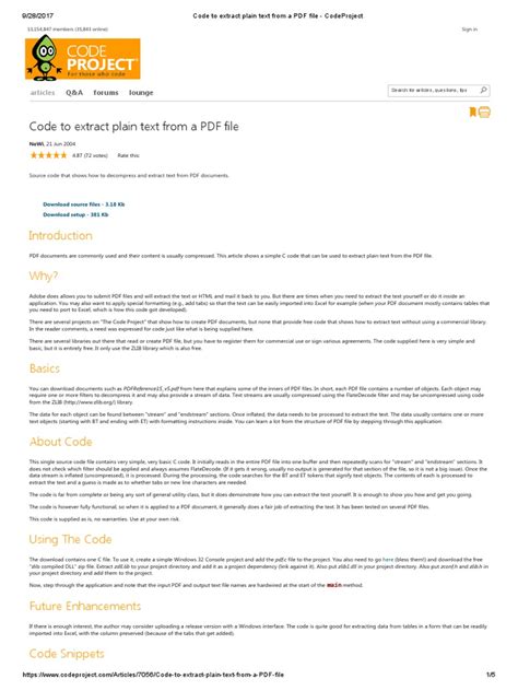 Code To Extract Plain Text From A Pdf File Codeproject Pdf Data