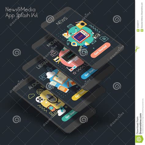 Flat Design Responsive Ui Mobile App With 3d Mockups Stock Vector Illustration Of Elearning