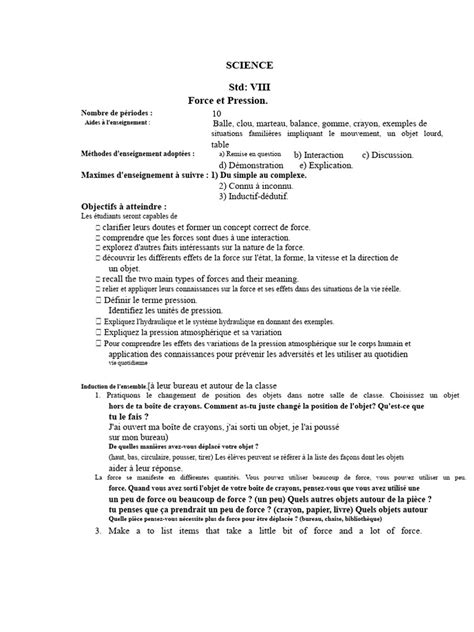 Force Et Pression Pdf Pression Pression Atmosphérique