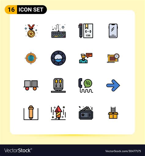 Group 16 Flat Color Filled Lines Signs Royalty Free Vector