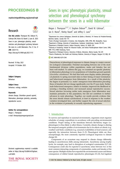 Sexes In Sync Phenotypic Plasticity Sexual Selection And Phenological Synchrony Between The