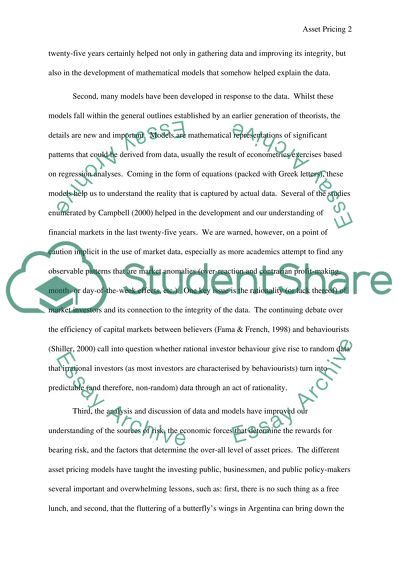 Asset Pricing Issues Assignment Example Topics And Well Written