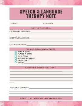 Speech Language Therapy Note Template By Katherine Tenner TPT