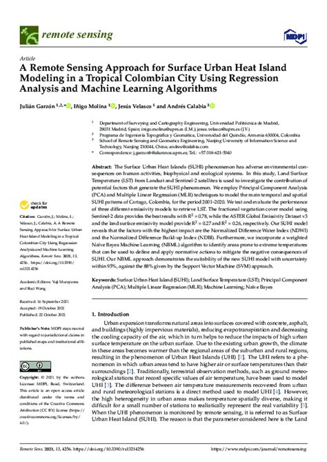 Pdf A Remote Sensing Approach For Surface Urban Heat Island Modeling