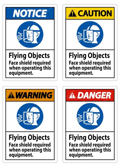 Señal De Advertencia De Objetos Voladores Se Requiere Un Escudo Facial Al Operar Este Equipo Señal De Advertencia De Objetos Voladores Se Requiere Un Escudo Facial Al Operar Este Equipo