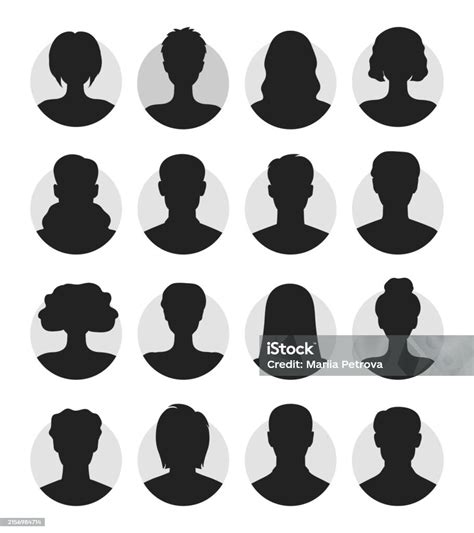 추상적인 여성 및 남성 얼굴 없는 초상화 아바타 또는 익명 프로필 여자와 남자의 얼굴 실루엣 아이콘의 집합입니다 벡터 일러스트 레이 션 0명에 대한 스톡 벡터 아트 및 기타