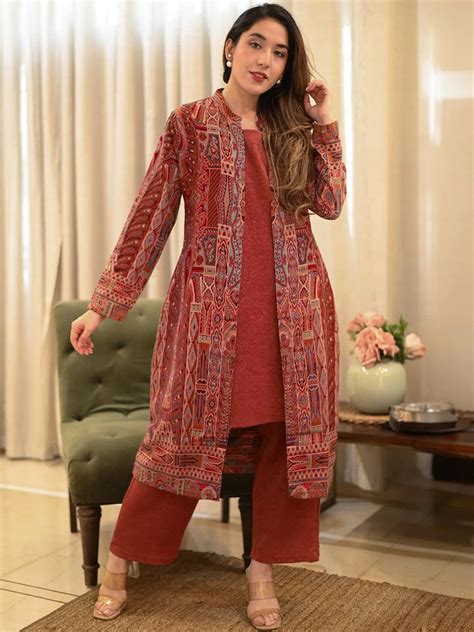 Buy Rust Printed Wool Blend Straight Kurta Set Online At Rs3679 Libas