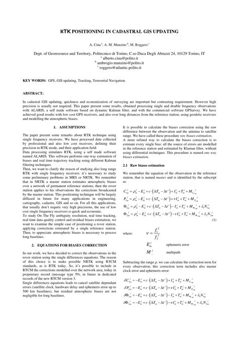 PDF RTK Positioning In Cadastral GIS Updating