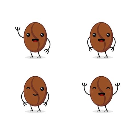 음료 개념 어린이 등에 적합한 귀여운 커피 콩 캐릭터 마스코트 벡터 삽화 모음 프리미엄 벡터
