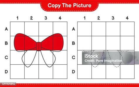 그림을 복사하여 그리드 라인을 사용하여 리본 그림을 복사합니다 교육 어린이 게임 인쇄 워크 시트 벡터 일러스트레이션 0명에 대한