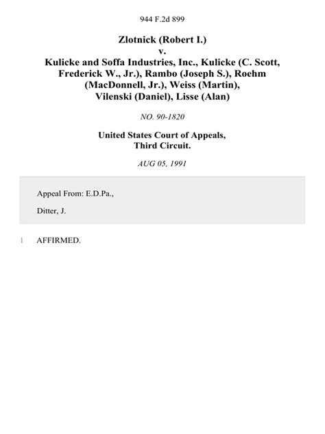 Zlotnick Robert I V Kulicke And Soffa Industries Inc Kulicke C Scott Frederick W Jr