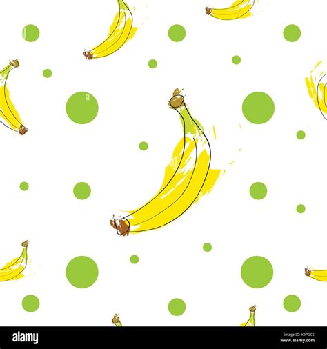 Seamless Tileable Texture With Bananas And Green Polka Dots Stock