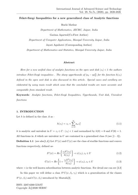Pdf Feket Szegö Inequalities For A New Generalized Class Of Analytic Functions