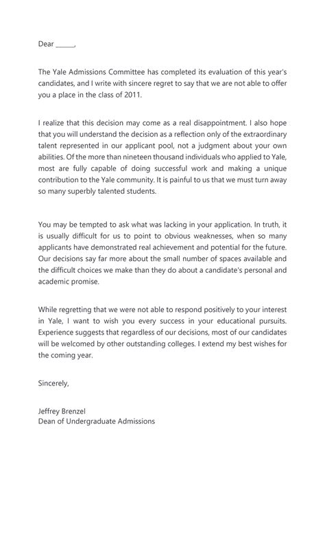 Yale Rejection Letter
