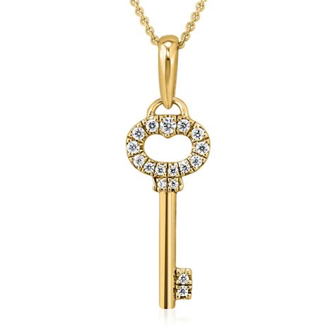 Goldene Damenkette Mit Diamantanhänger Schlüssel