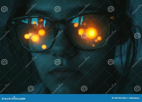 Person Wearing Glasses With Glowing Orbs Refracted Through The Lenses