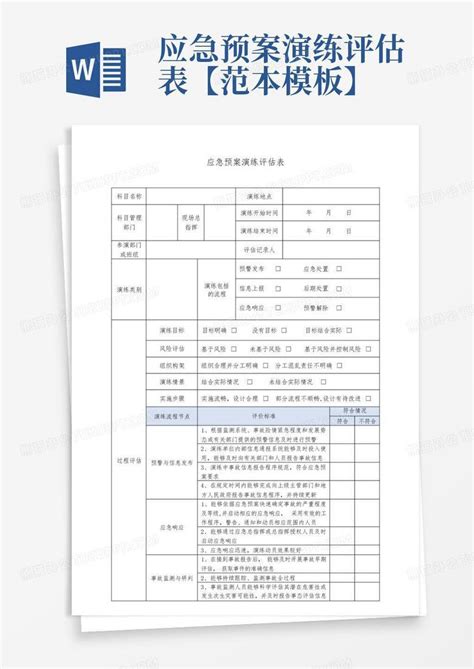 应急预案演练评估表范本Word模板下载 编号ldjkvoxp 熊猫办公