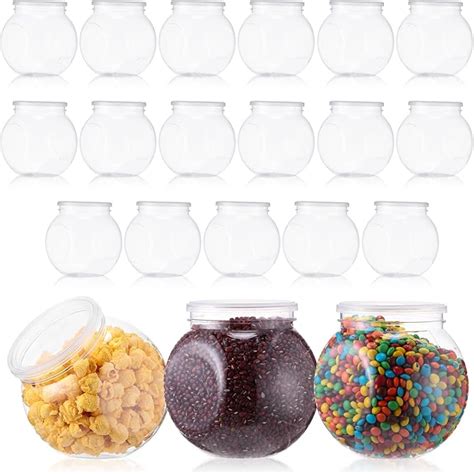 Sunnyray 20 Packs Plastic Candy Jars With Lids 48 Oz Clear