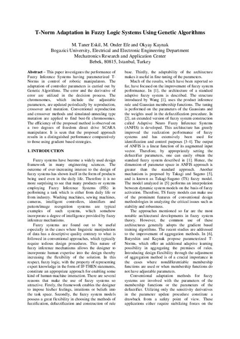 Pdf T Norm Adaptation In Fuzzy Logic Systems Using Genetic Algorithms