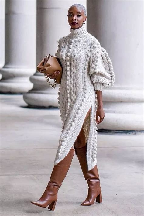 Knit Turtleneck Sweater Long Bell Sleeve Slit Midi Dresses Artofit