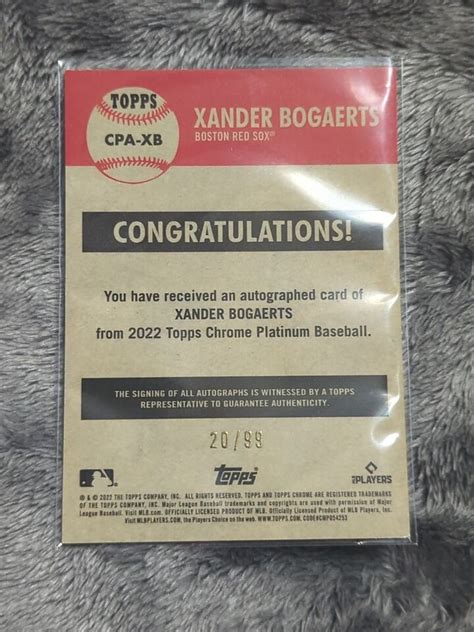 Xander Bogaerts 2022 Topps Chrome Platinum Blue Refractor Autograph 20