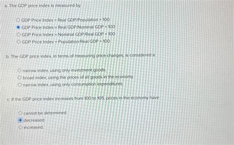 Solved A The GDP Price Index Is Measured By GDP Price Index Chegg Com