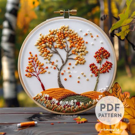 Autumn Trees Hand Embroidery Pattern Autumn Embroidery Pattern Autumn