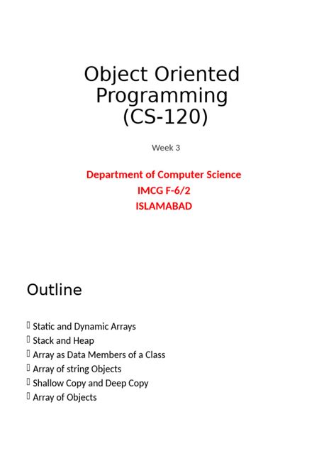 Lecture 1 Week3 Shallow Deep Copy Array Data Members Static And Dynamic Arrays Pdf