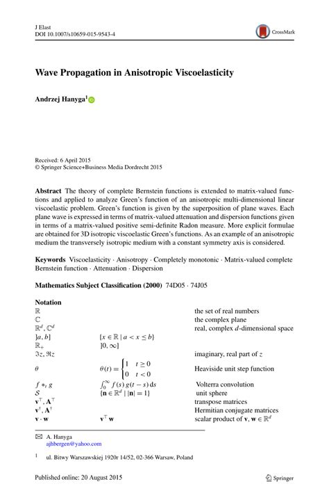Pdf Wave Propagation In Anisotropic Viscoelasticity