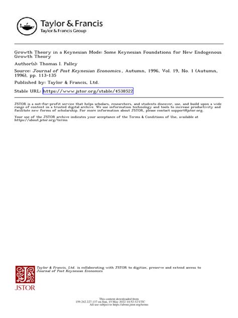 Thomas Palley Growth Theory In A Keynesian Mode Some Keynesian