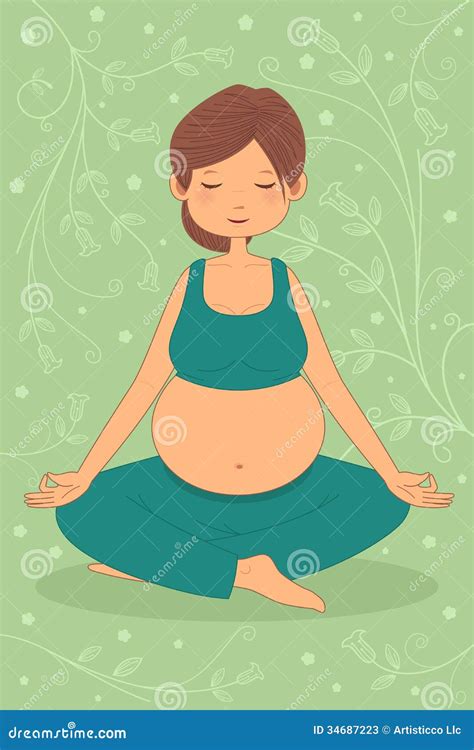 Pregnant Woman Doing Yoga Exercise Stock Vector Illustration Of