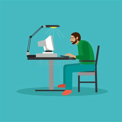 Programmer Sit On A Chair And Working With Computer Stock Vector Illustration Of Freelancer
